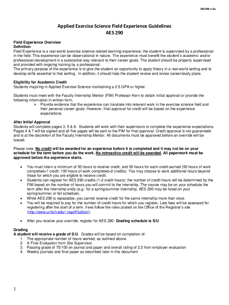 Fillable Online HF 290 Field Experience Guidelines Fax Email Print ...