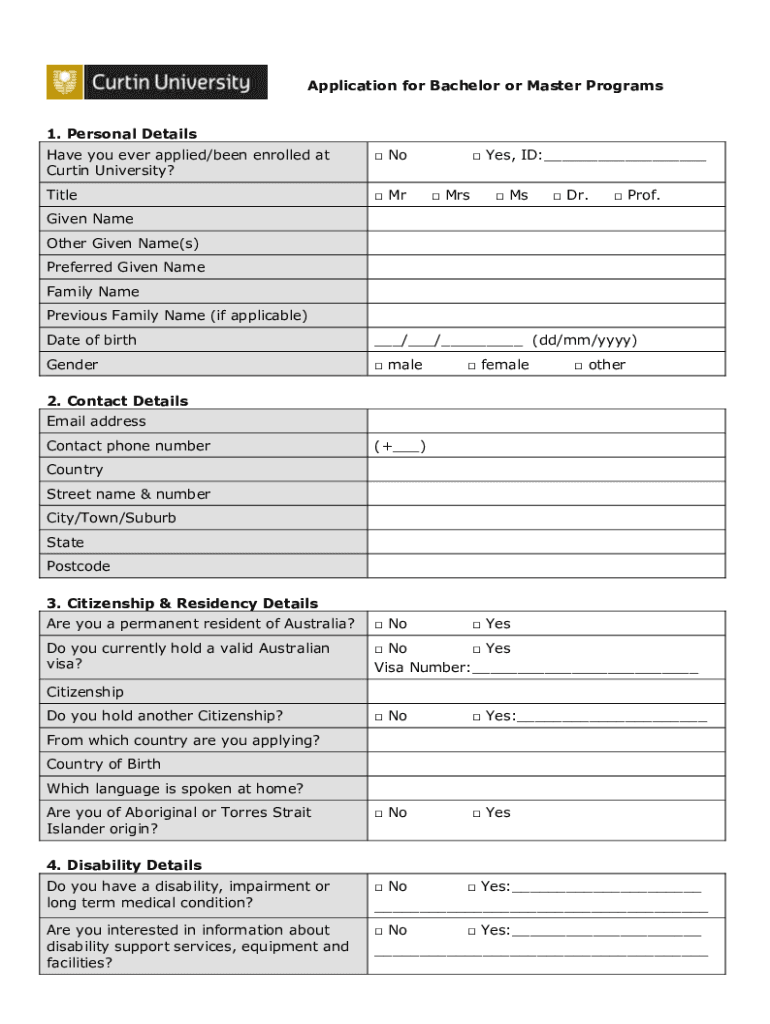 Fillable Online Application for Admission to a Higher Degree by ...