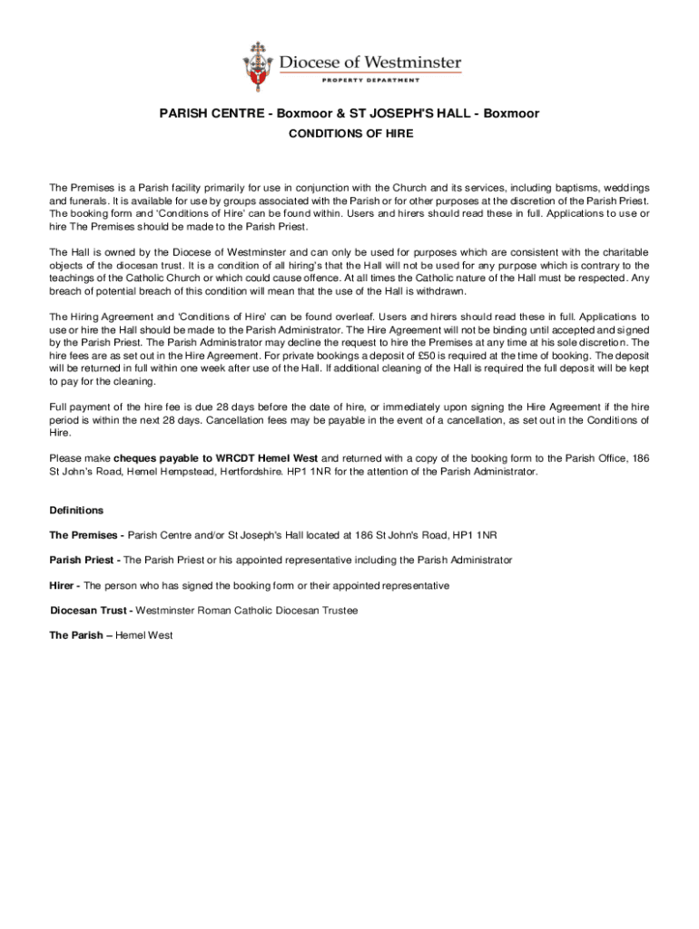 Fillable Online parish rcdow org Boxmoor Hall, moving to St Mary & St Joseph Parish ... Fax ...