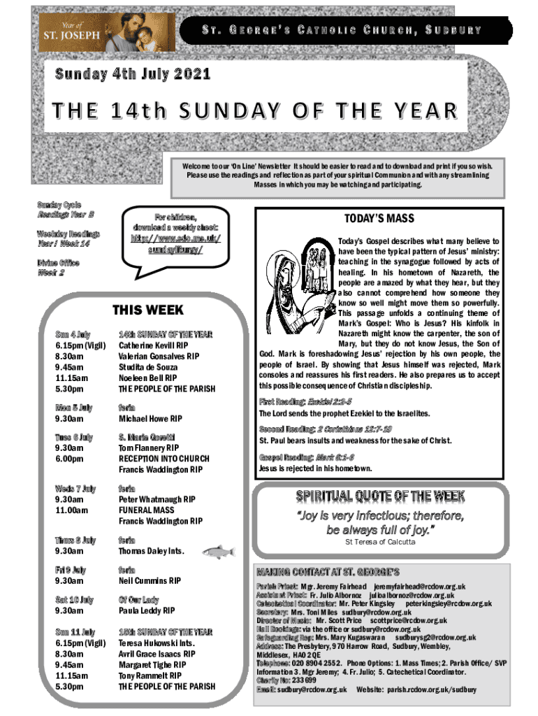 Fillable Online parish rcdow org Parish NewsheetSt. George's Catholic Church, Sudbury Fax Email ...