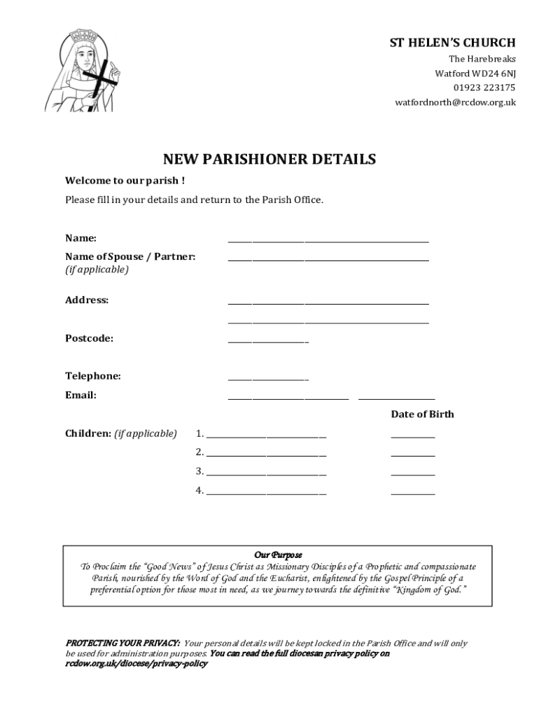 Fillable Online parish rcdow org Parish Registration Form - St. Helen's Fax Email Print - pdfFiller