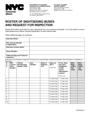 Fillable Online Roster of Sightseeing Buses and Request for Inspection ...
