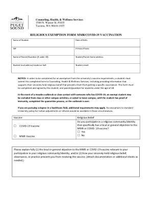 Fillable Online RELIGIOUS EXEMPTION FORM MMR/COVID-19 ... Fax Email ...