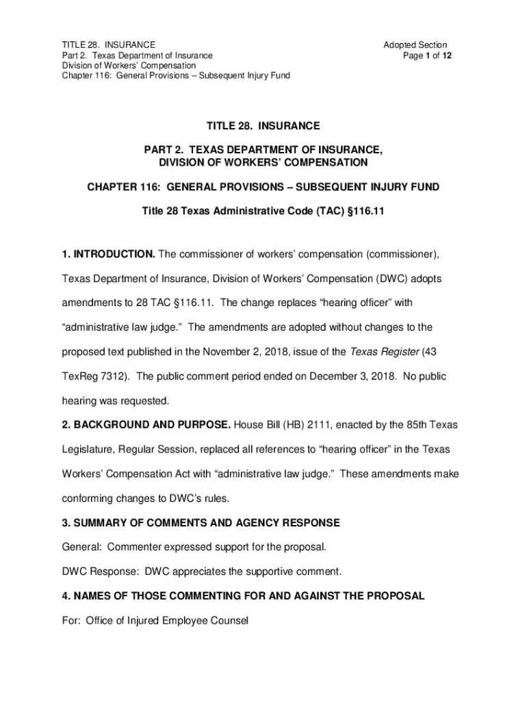 Fillable Online Links to TDI codes and rules - Texas Department of ...