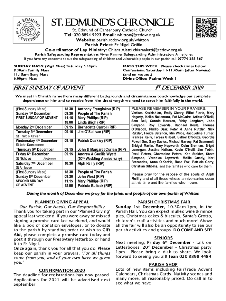 Fillable Online parish rcdow org St. Edmund's Chronicle - Whitton Fax ...