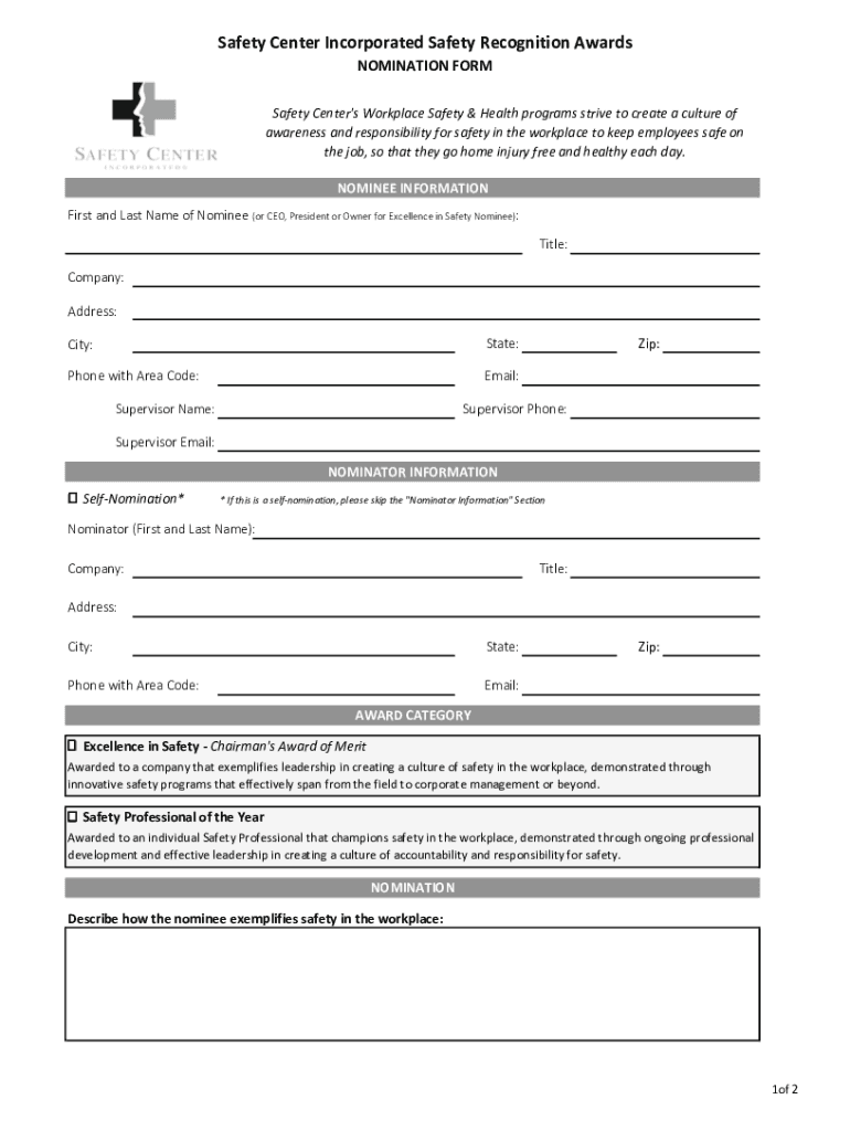 Fillable Online Printable Safety Award Nomination Form Employee ... Fax ...
