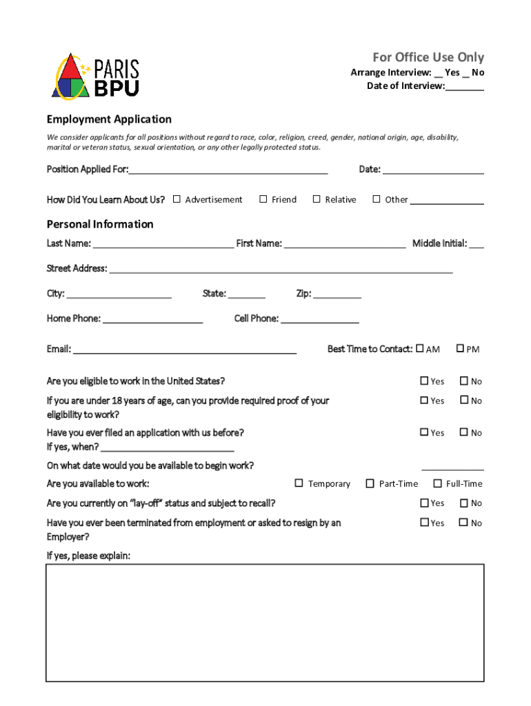 Fillable Online City Job Application Fax Email Print - pdfFiller