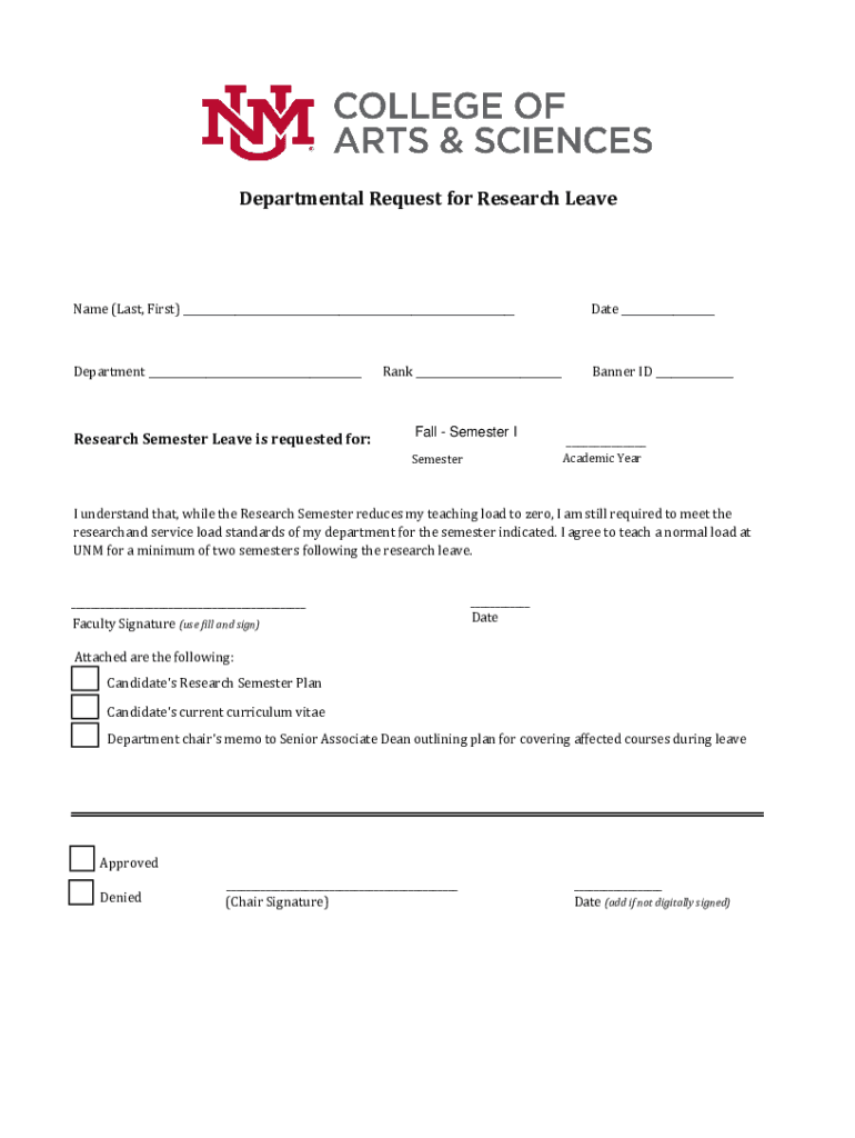 Fillable Online anthropology unm VOLUNTARY LEAVE OF ABSENCE REQUEST Fax ...