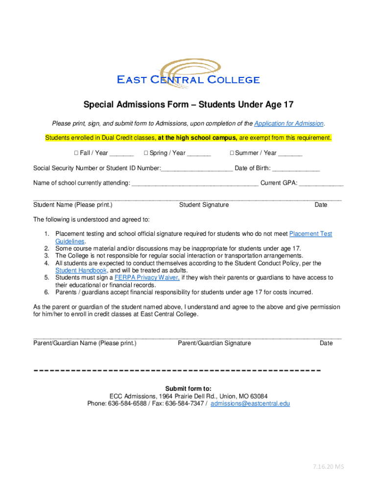Fillable Online Special Admissions Form Fax Email Print - pdfFiller