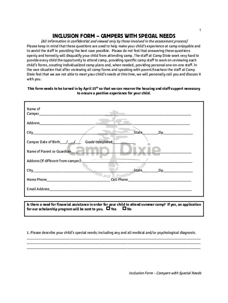 Fillable Online 2019 Inclusion Form Fax Email Print - pdfFiller