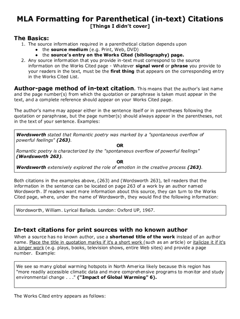 Fillable Online Primary Sources: MLA Works Cited & In-Text Citations ...