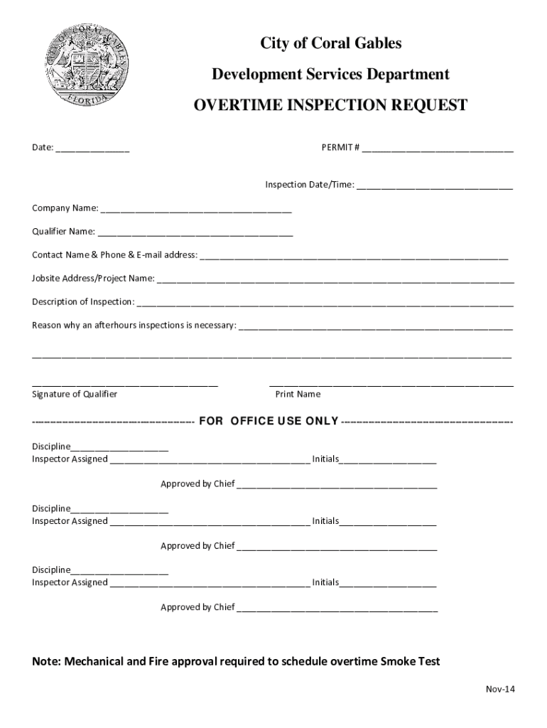Fillable Online Overtime Inspection Request Form Fax Email Print ...