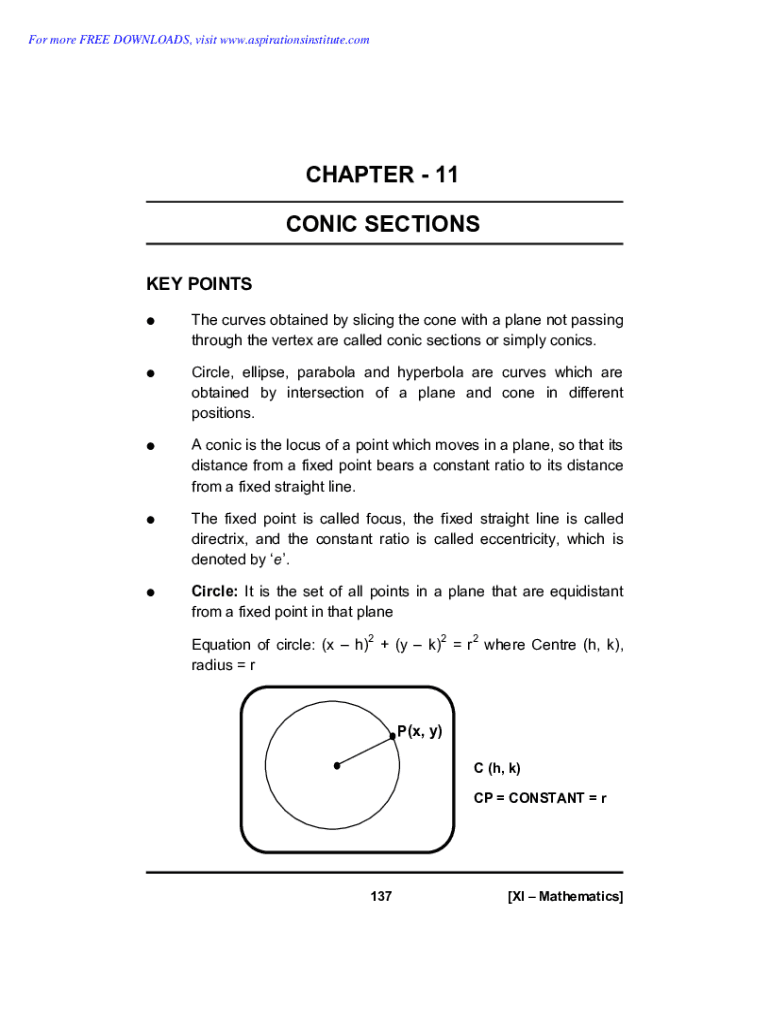 Fillable Online 11 Maths Conic Sections Notes Assignments - CHAPTER Fax ...