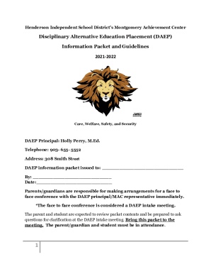 Fillable Online Disciplinary Alternative Education Placement (DAEP ...