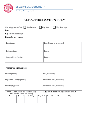 key authorization - Delaware State University Doc Template | pdfFiller