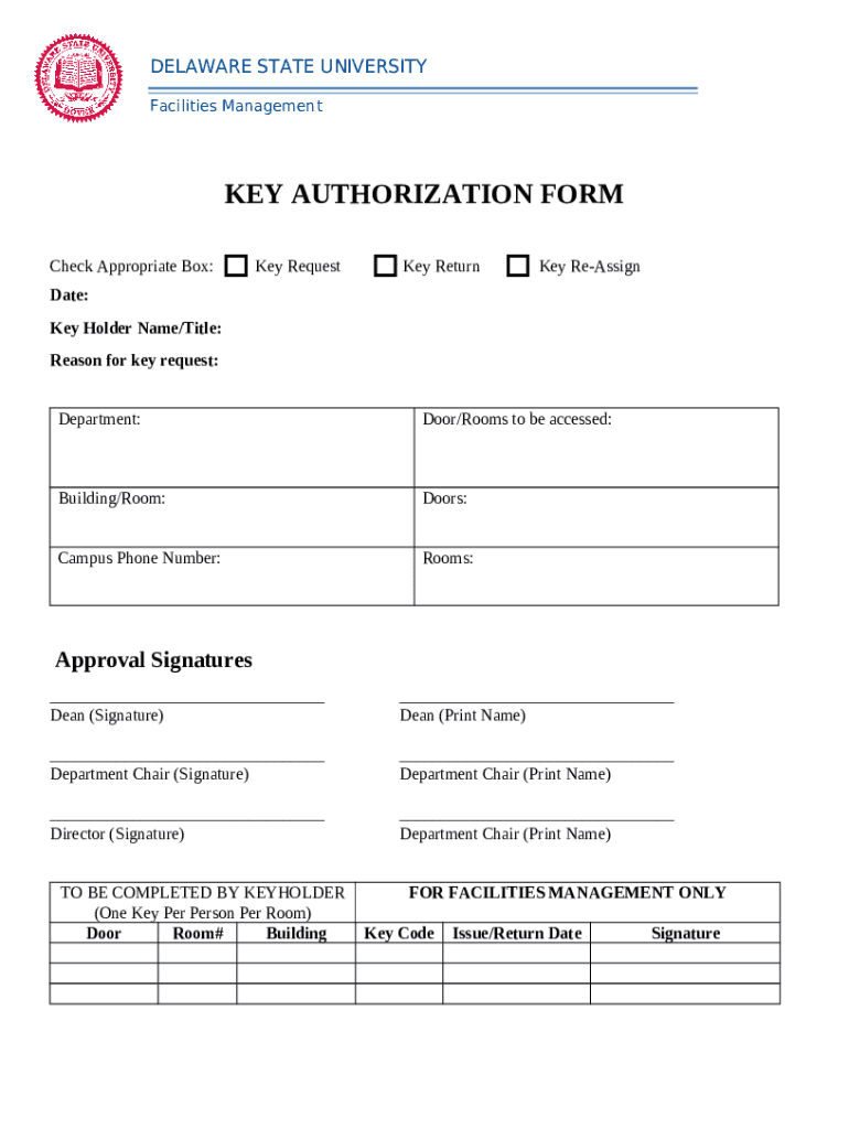 key authorization - Delaware State University Doc Template | pdfFiller