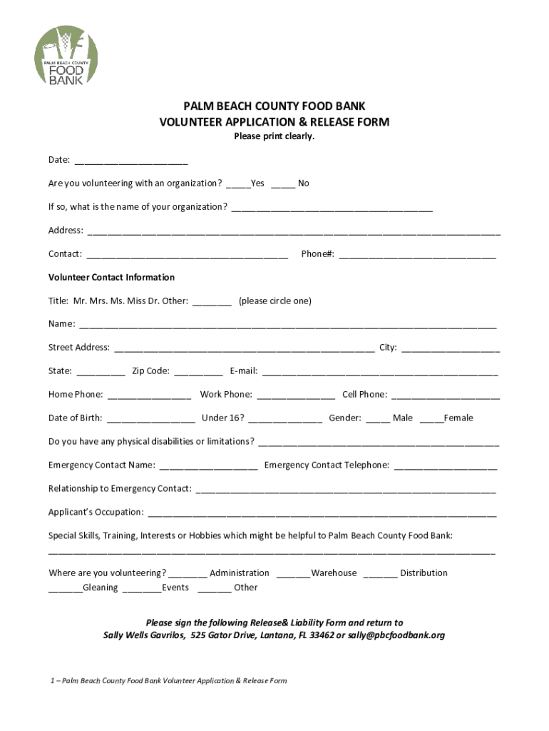 Fillable Online Palm Beach County Food BankLake Worth FL Fax Email Print - pdfFiller