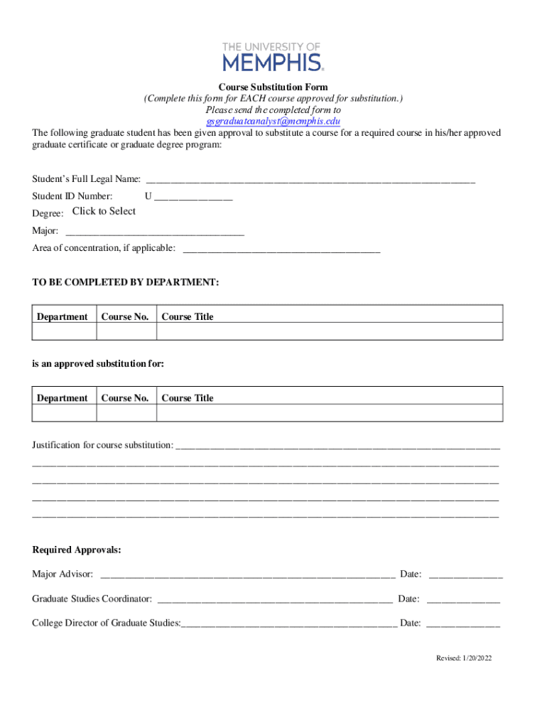 Fillable Online Course Substitution Form Graduate Certificate Program ... Fax Email Print ...