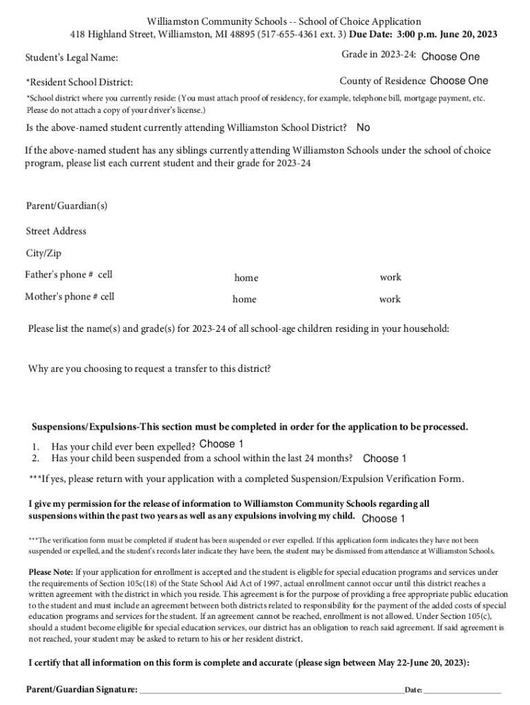 Fillable Online School of Choice informational letter. Fax Email Print ...