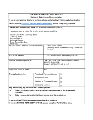 Fillable Online committees aberdeencity gov NOTICE OF OBJECTION OR ...