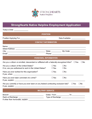 Fillable Online StrongHearts Native Helpline Employment Application Fax ...
