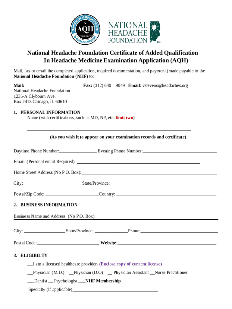 National Headache Foundation (NHF) Certificate of Added ... Doc ...