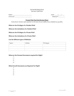 Fillable Online Private Pilot Final Oral Review Sheet Fax Email Print ...