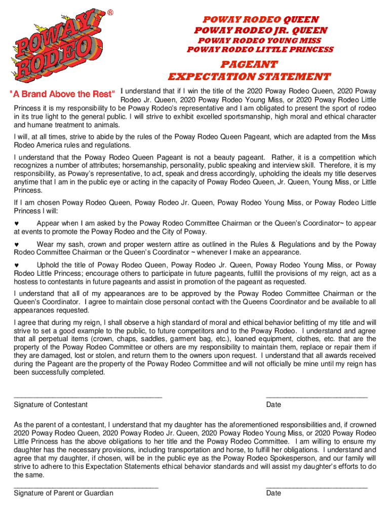 Fillable Online PAGEANT EXPECTATION STATEMENT Fax Email Print - pdfFiller