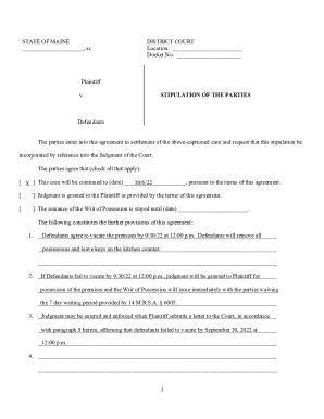 Fillable Online Stipulation for Entry of Order and Settlement Agreement ...
