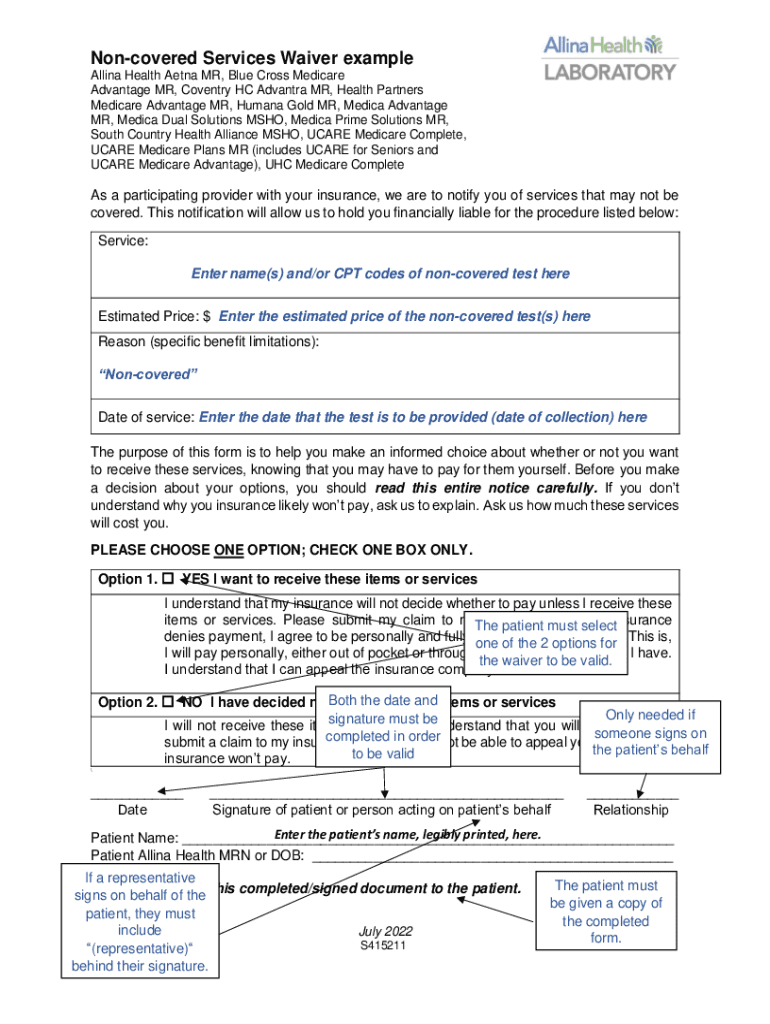 Fillable Online Non-covered Services Waiver example Fax Email Print ...