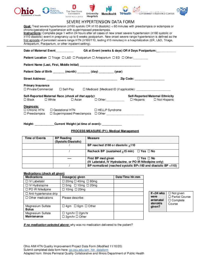 Fillable Online SEVERE HYPERTENSION DATA FORM Fax Email Print - pdfFiller