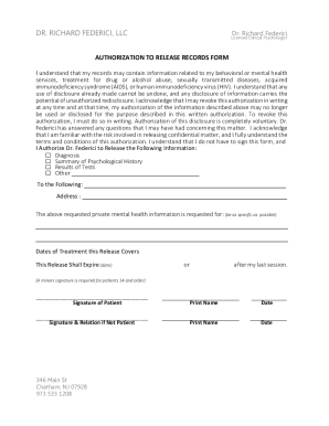 Fillable Online authorization to release records form Fax Email Print - pdfFiller