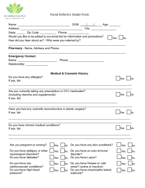 Fillable Online Page 1 of 4 Aesthetic Intake Form Today's Date Fax ...