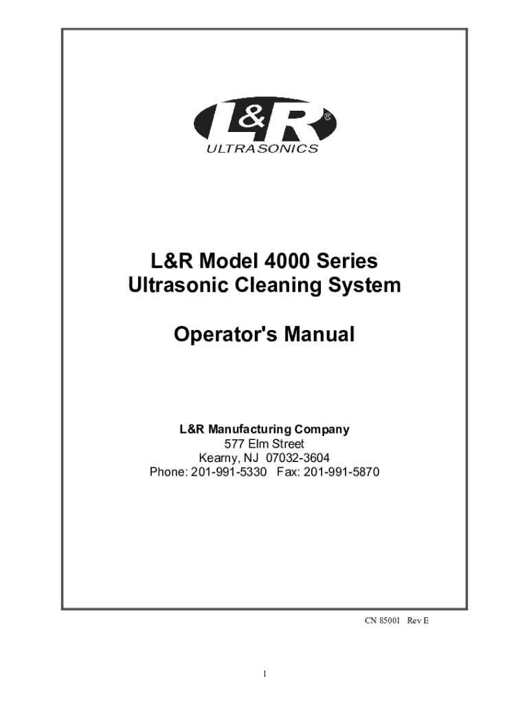 Fillable Online L&R Model 4000 Series Ultrasonic Cleaning System Operator's ... Fax Email Print ...