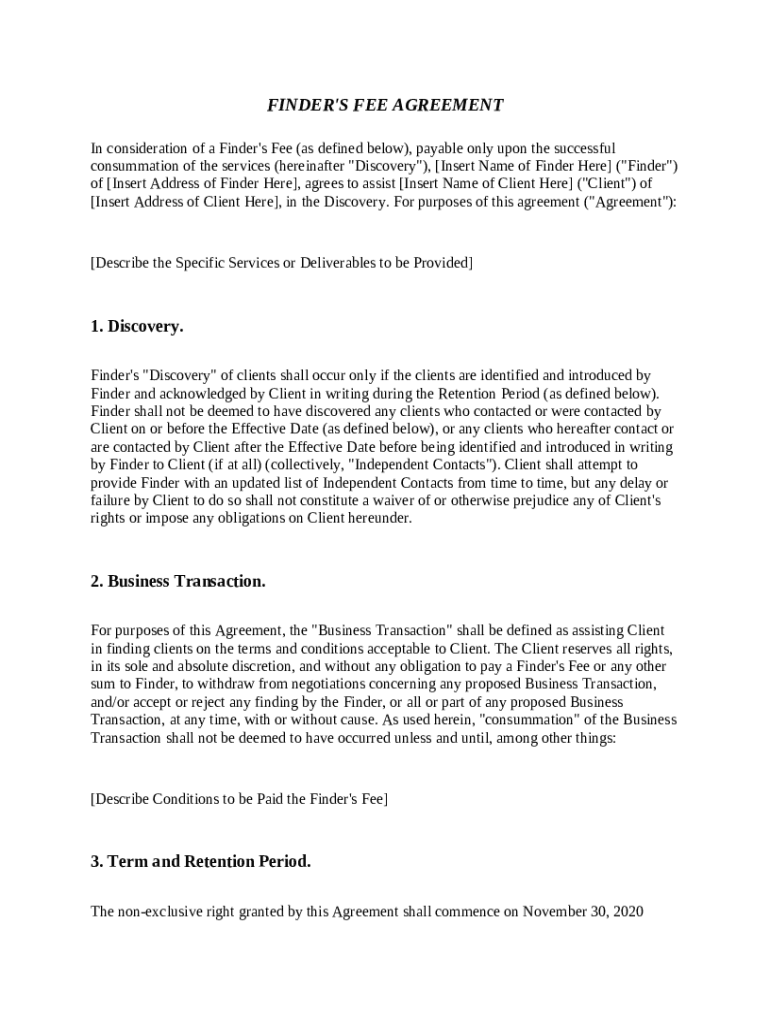 Finder's Agreement: Definition & Sample Doc Template | pdfFiller