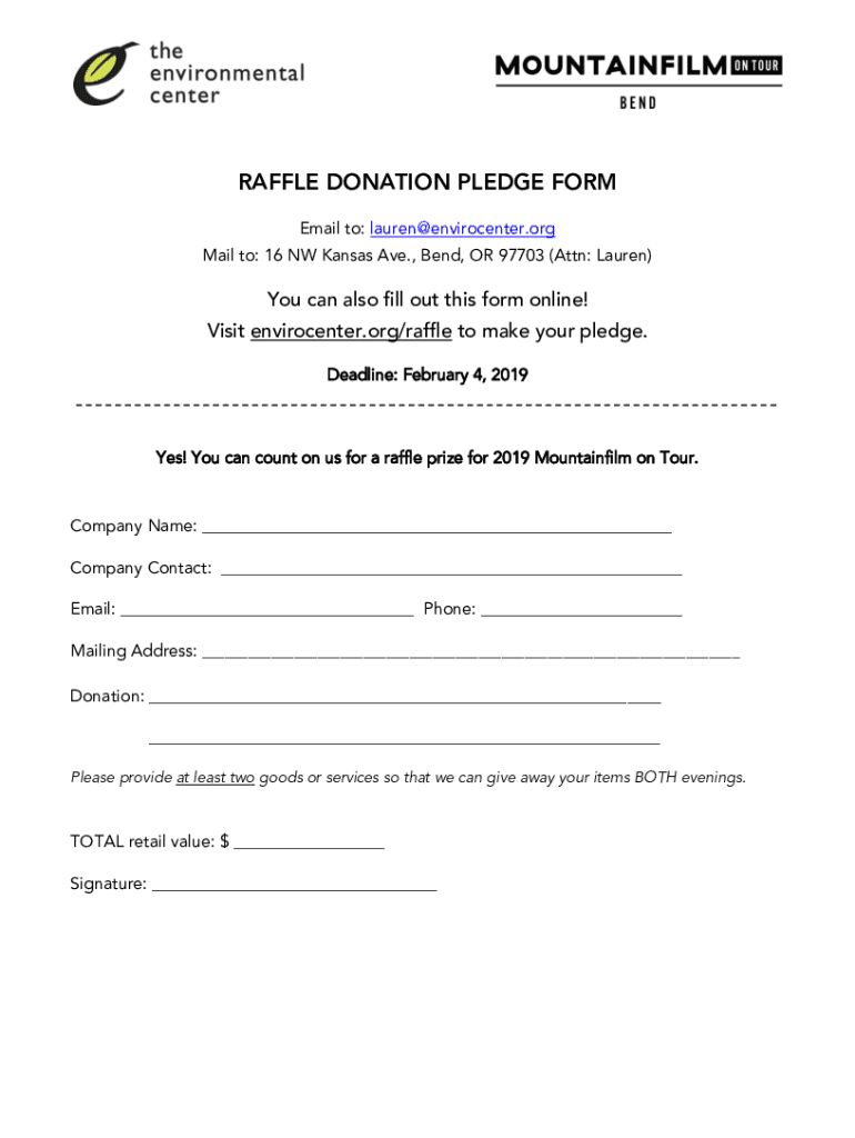 Fillable Online RAFFLE DONATION PLEDGE FORM Fax Email Print - pdfFiller