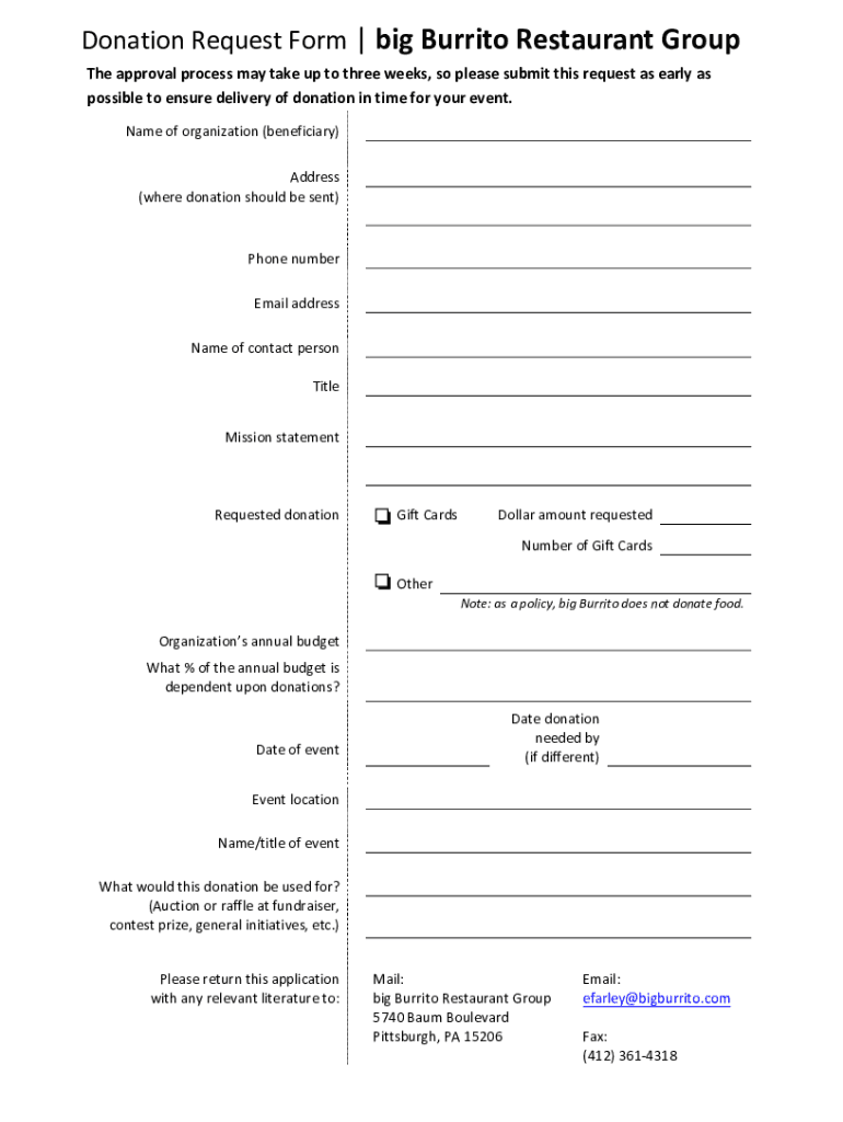 Fillable Online Donation Request Form Organization Information Fax Email Print - pdfFiller
