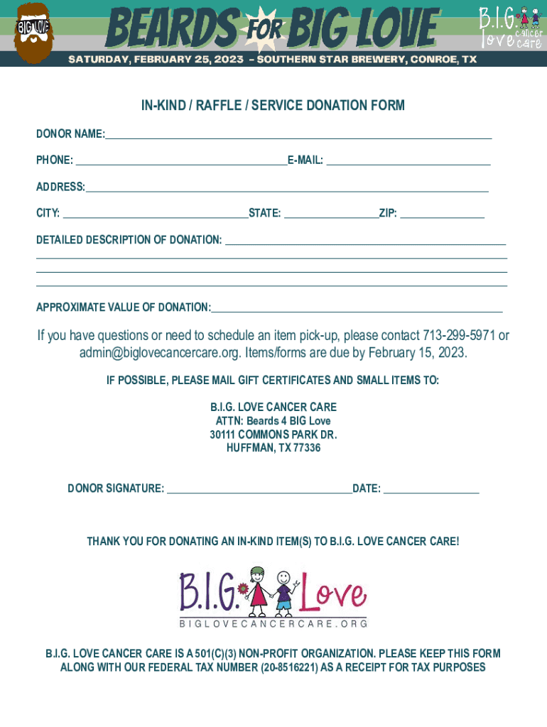 Fillable Online IN-KIND / RAFFLE / SERVICE DONATION FORM If you have ...