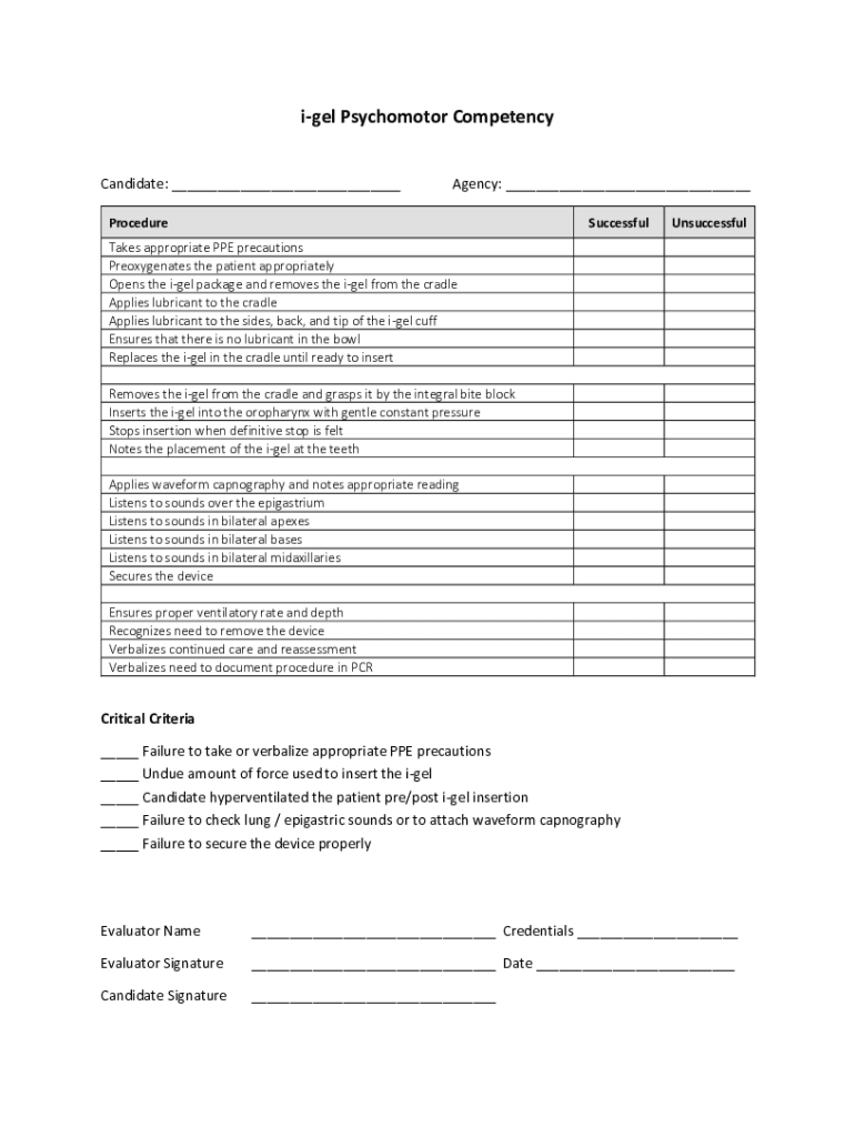 Fillable Online i-gel Psychomotor Competency Fax Email Print - pdfFiller