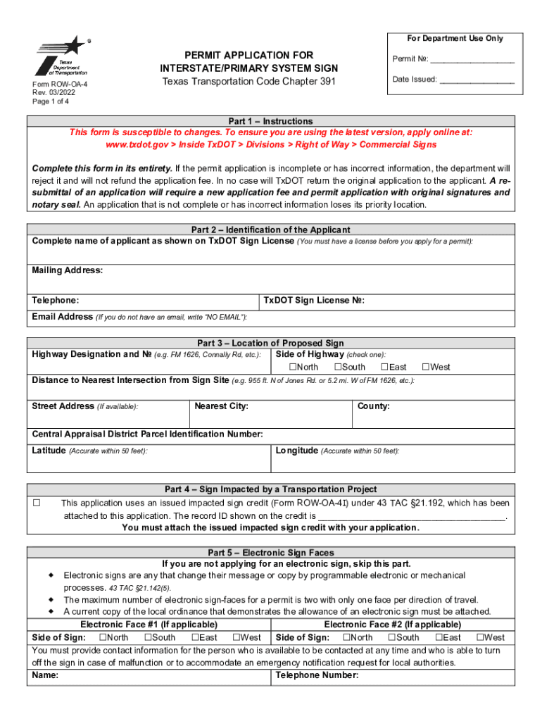 Fillable Online PERMIT APPLICATION FOR INTERSTATE/PRIMARY SYSTEM ... Fax Email Print - pdfFiller