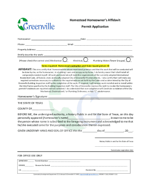 Fillable Online Homestead Homeowner's Affidavit Permit Application Fax ...
