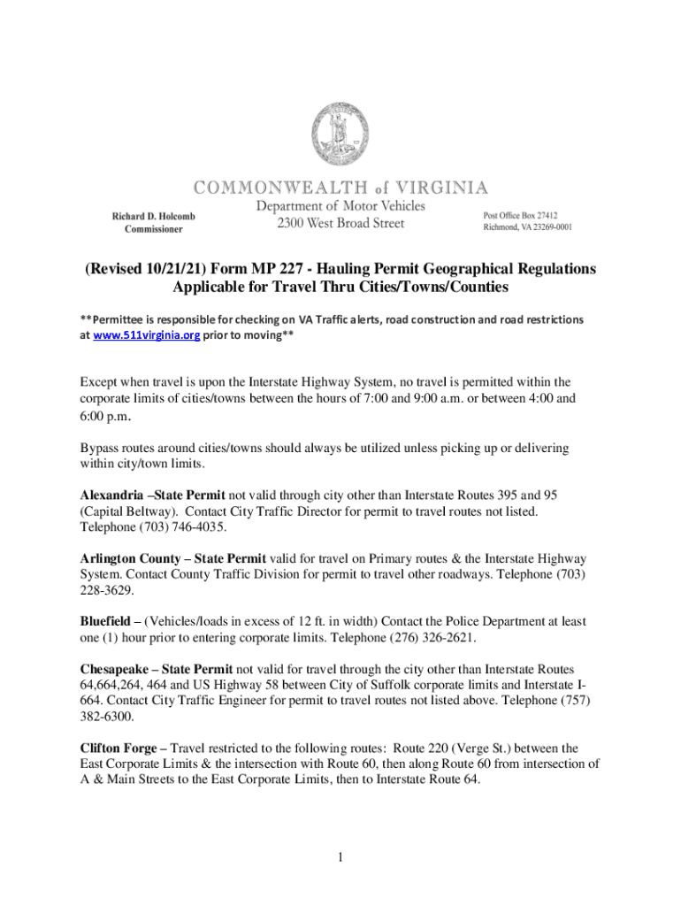 Fillable Online Form MP 227 - Virginia Department of Motor Vehicles Fax ...