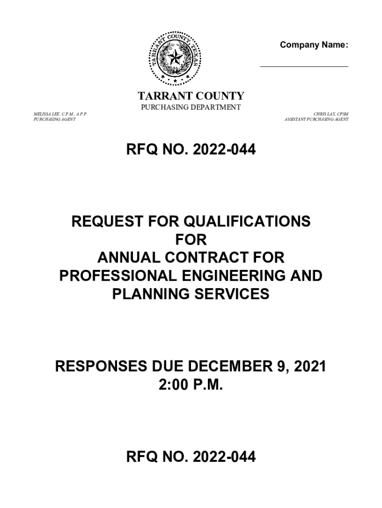 Fillable Online rfq no. 2022-044 request for qualifications for annual contract for ... Fax ...