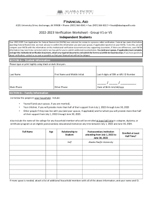 Fillable Online Financial Aid 2022-2023 Verification Worksheet - Group ...