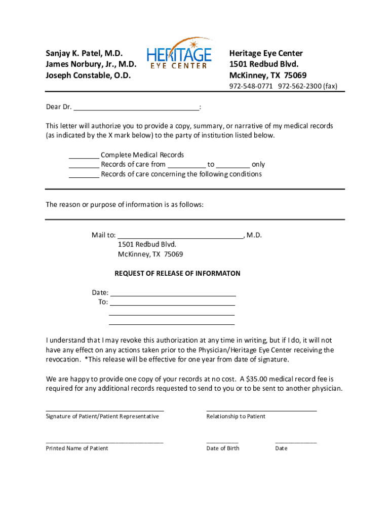 Fillable Online Request of Release Fax Email Print - pdfFiller