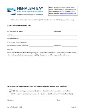 Fillable Online Patient/Customer Grievance Form Fax Email Print - pdfFiller