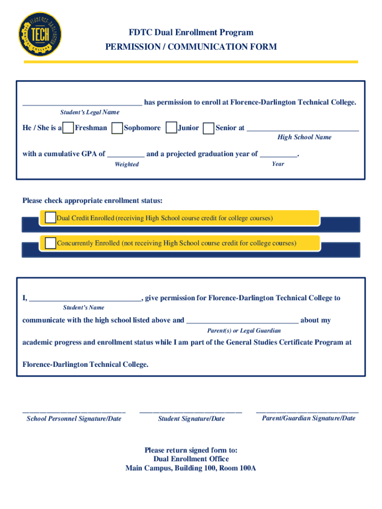 Fillable Online DUAL ENROLLMENT PERMISSON AND WAIVER FORM Fax Email ...