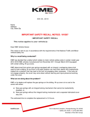 Fillable Online 19V267 - IMPORTANT SAFETY RECALL NOTICE Fax Email Print ...
