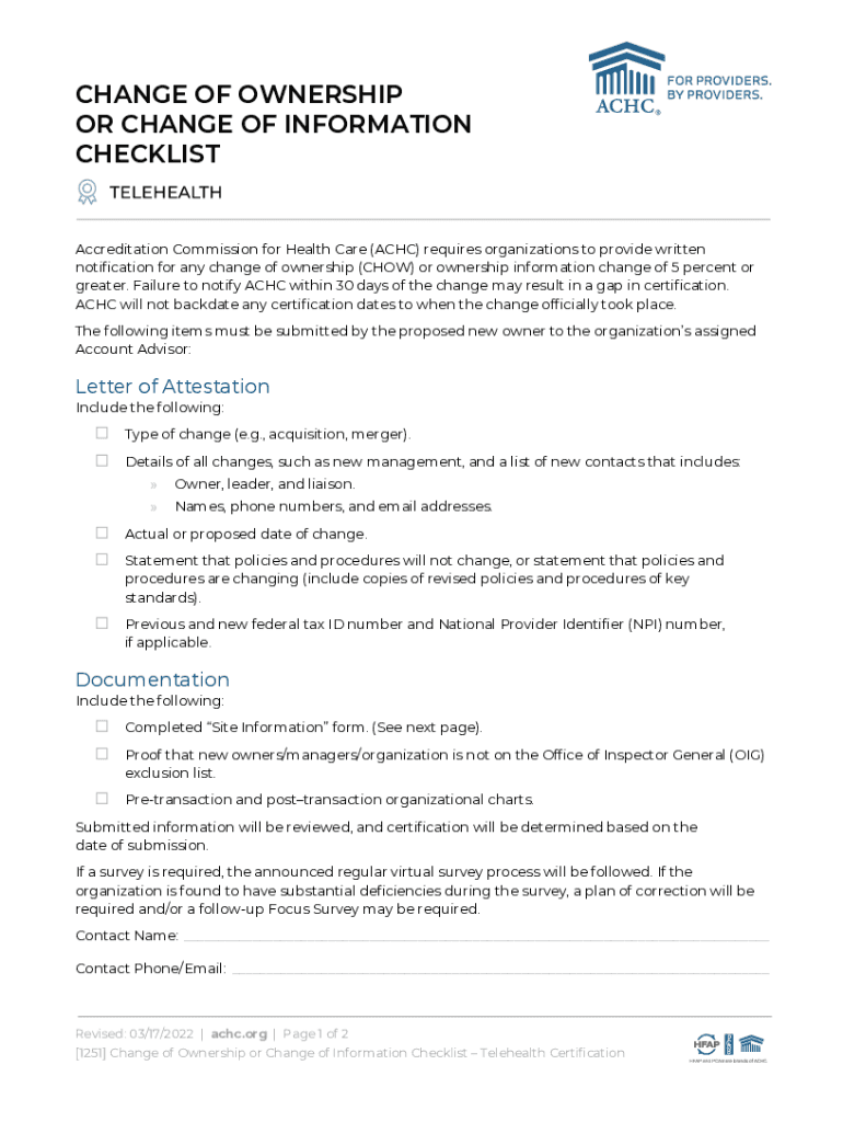 Fillable Online 17526 Change of Ownership or Change of Information ...
