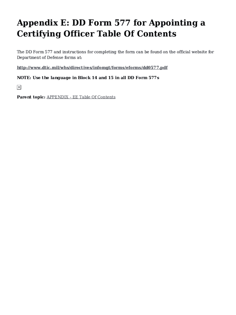 Fillable Online Dd Form 577 For Appointing A Certifying Officer Table